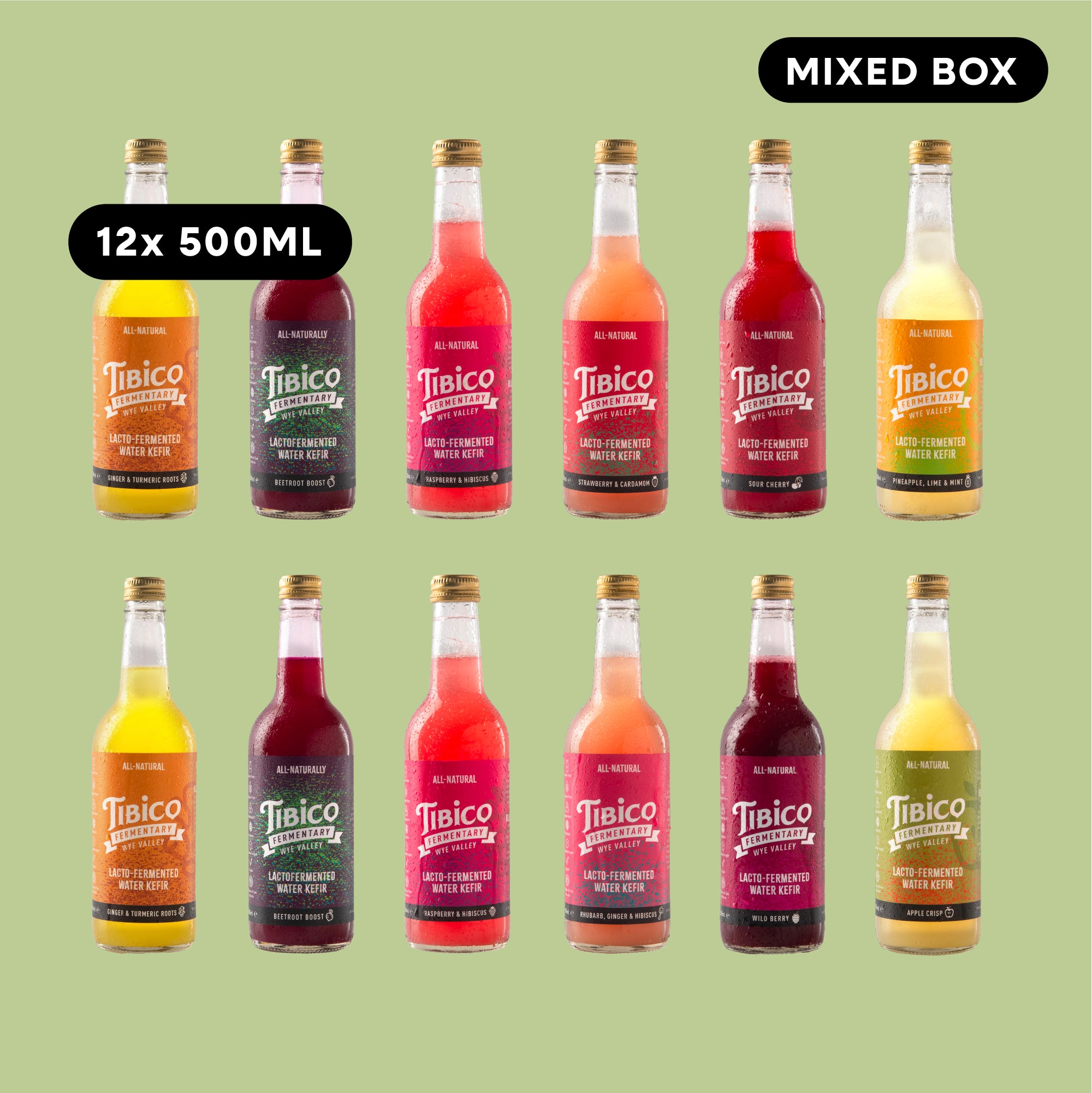 12 x 500 ml Mixed Water Kefirs – Tibico Fermentary Craft Fermented ...
